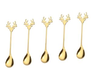 10 pieces gold plated stainless steel mini coffee espresso spoon, elk shaped spoon dessert teaspoons small soup spoons 5.5 inch specialty demitasse stirring spoons