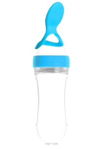 feeding bottle, food feeder cartoon silicone squeeze feeding bottle with dispenser spoon for babies infant (#4)