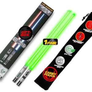 LIGHTSABER CHOPSTICKS LIGHT UP STAR WARS LED Glowing Light Saber Chop Sticks REUSABLE Sushi Lightup Sabers Removable Handle Dishwasher Safe Green 1 Pair