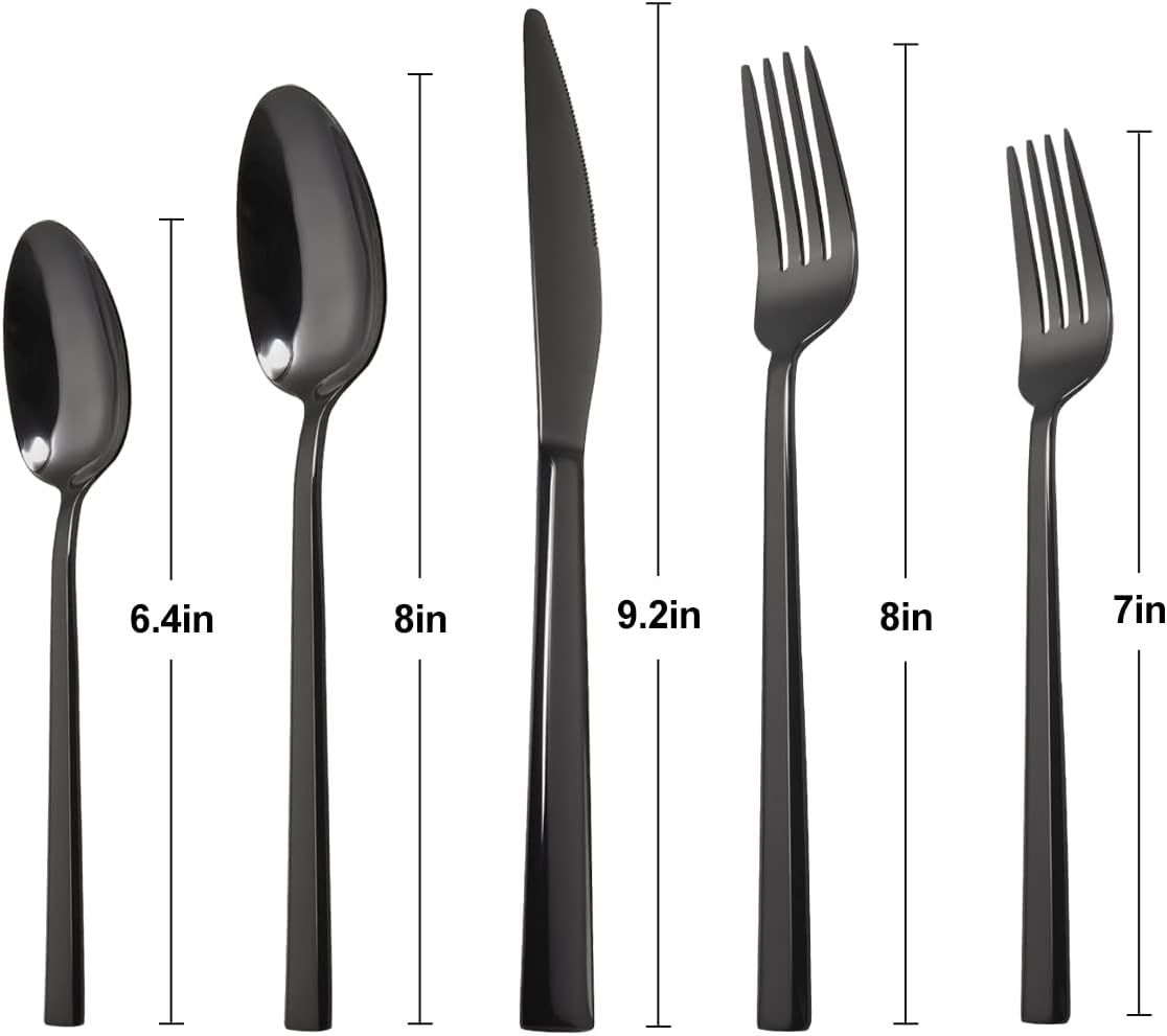 40-Piece Silverware Flatware Set, Stainless Steel Cutlery Set, Mirror Polished Utensils for 8, Includes Forks Spoons Knives Silverware, Dishwasher Safe (black)