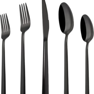 40-Piece Silverware Flatware Set, Stainless Steel Cutlery Set, Mirror Polished Utensils for 8, Includes Forks Spoons Knives Silverware, Dishwasher Safe (black)