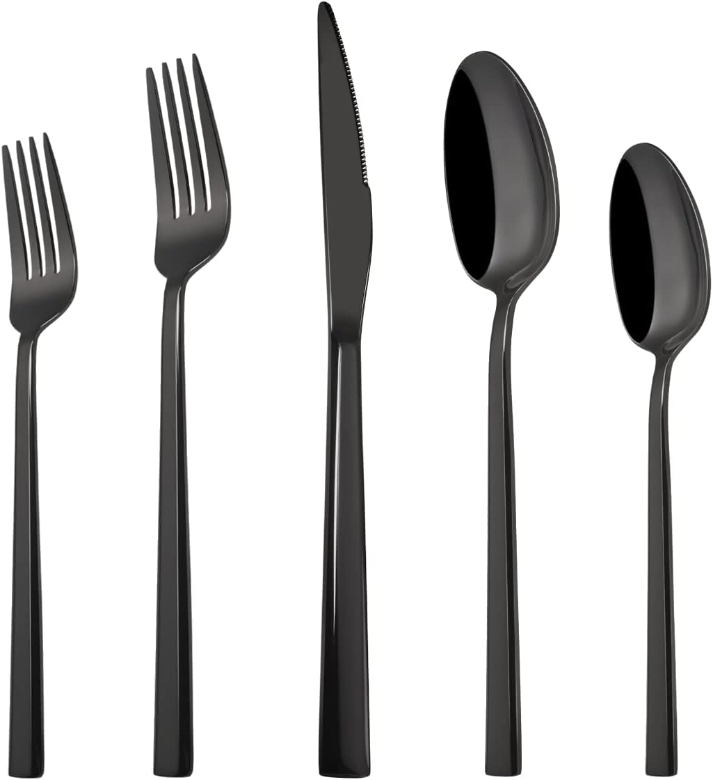 40-Piece Silverware Flatware Set, Stainless Steel Cutlery Set, Mirror Polished Utensils for 8, Includes Forks Spoons Knives Silverware, Dishwasher Safe (black)