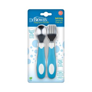 Dr. Brown’s Designed to Nourish Soft-Grip Spoon and Fork Set, Coral & Blue, 4-Pack