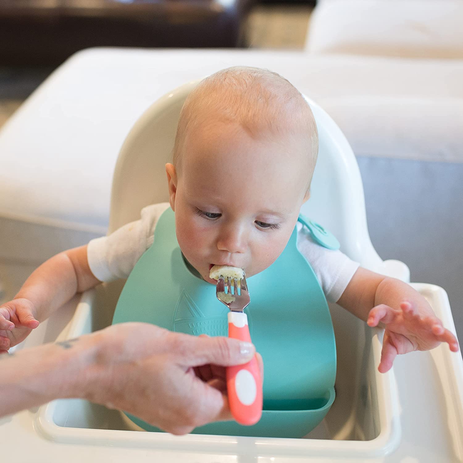 Dr. Brown’s Designed to Nourish Soft-Grip Spoon and Fork Set, Coral & Blue, 4-Pack