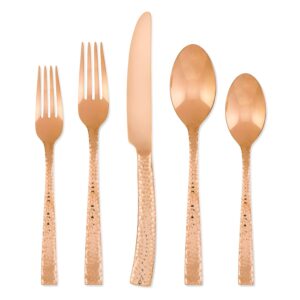 hampton forge paris hammered , stainless steel, 20-piece flatware set, copper