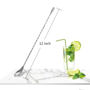 Stainless Steel Bar Spoon,Mixing Spoon for Drink,Spiral Long Handle Cocktail Spoon for Tall Cups Pitchers,12 Inch Cocktail Stirrers Bartender Tools.(2 Pieces)