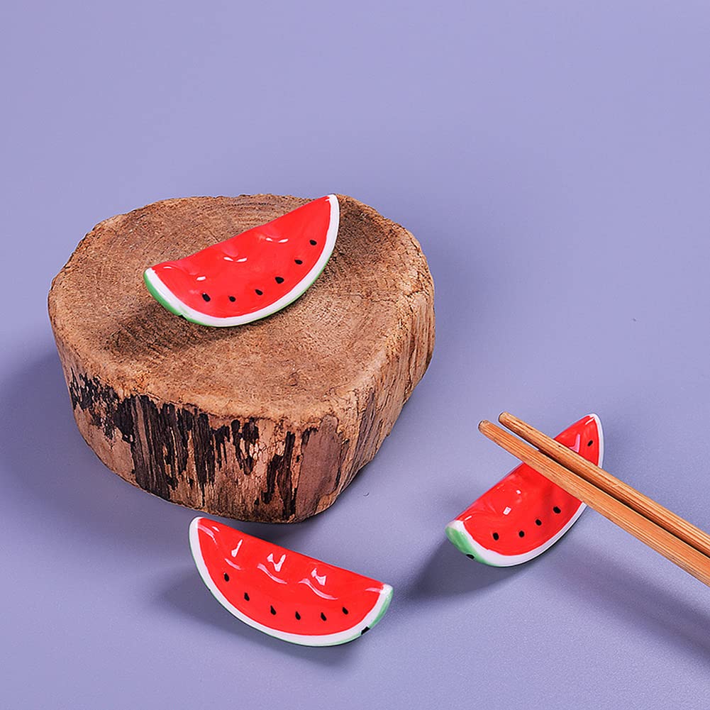 4Pcs Cute Tomato Watermelon Ceramic Chopstick Holder Creative Fruit Chopstick Rest Rack Stand Utensil Holder for Chopsticks Forks Spoons Table Decor, Red