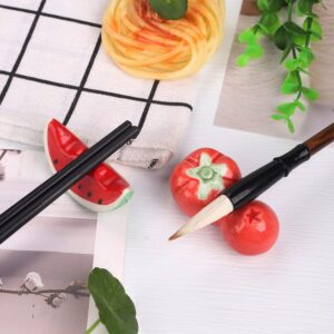 4Pcs Cute Tomato Watermelon Ceramic Chopstick Holder Creative Fruit Chopstick Rest Rack Stand Utensil Holder for Chopsticks Forks Spoons Table Decor, Red