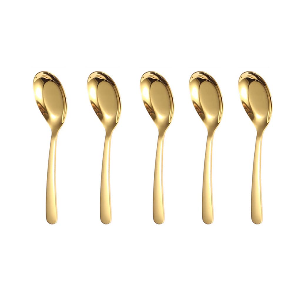 5 PCS Soup Spoon,Stainless Steel Spoon, Mirror Finish Spoons,Kitchen Serving Spoons ,Dessert Spoon,Coffee spoon，Ice Cream Spoons for Soup Rice Tea Milk Coffee Dessert（Golden）