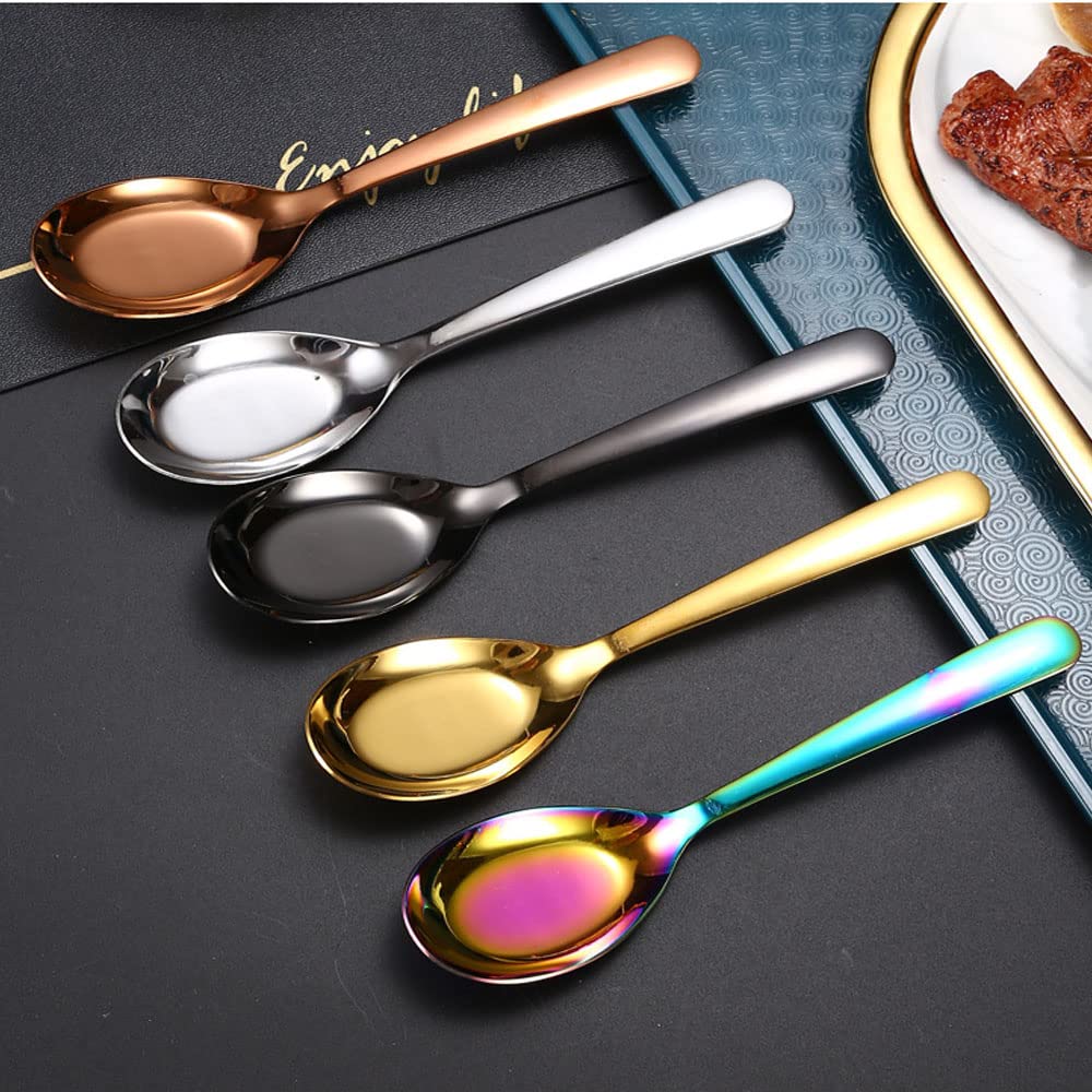 5 PCS Soup Spoon,Stainless Steel Spoon, Mirror Finish Spoons,Kitchen Serving Spoons ,Dessert Spoon,Coffee spoon，Ice Cream Spoons for Soup Rice Tea Milk Coffee Dessert（Golden）