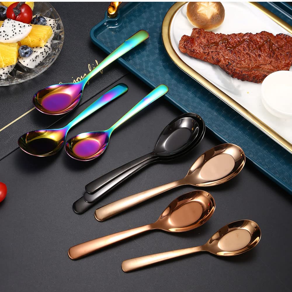 5 PCS Soup Spoon,Stainless Steel Spoon, Mirror Finish Spoons,Kitchen Serving Spoons ,Dessert Spoon,Coffee spoon，Ice Cream Spoons for Soup Rice Tea Milk Coffee Dessert（Golden）