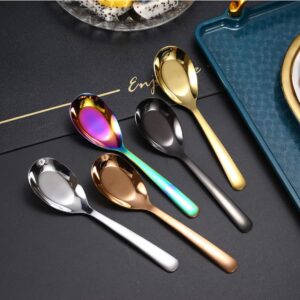 5 PCS Soup Spoon,Stainless Steel Spoon, Mirror Finish Spoons,Kitchen Serving Spoons ,Dessert Spoon,Coffee spoon，Ice Cream Spoons for Soup Rice Tea Milk Coffee Dessert（Golden）