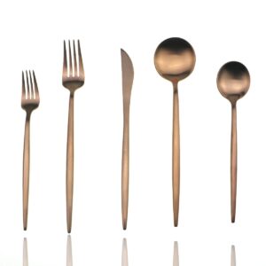 jashii 18/10 stainless steel 5-piece matte rose gold flatware set,dinner knife fork salad fork dessert spoon, service for 1, luxury silverware cutlery utensil sets