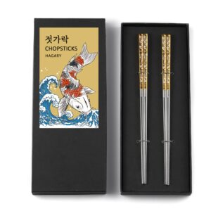 carp gold reusable chopsticks square metal stainless steel 316 18/10 non-slip dishwasher safe designed in korea japanese style (gold - 2 pairs)