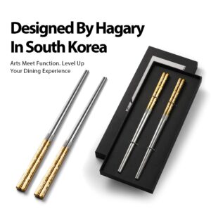 Carp Gold Reusable Chopsticks Square Metal Stainless Steel 316 18/10 Non-Slip Dishwasher Safe Designed In Korea Japanese Style (Gold - 2 Pairs)