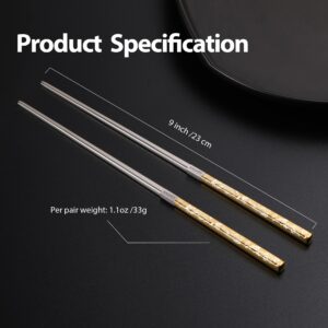 Carp Gold Reusable Chopsticks Square Metal Stainless Steel 316 18/10 Non-Slip Dishwasher Safe Designed In Korea Japanese Style (Gold - 2 Pairs)