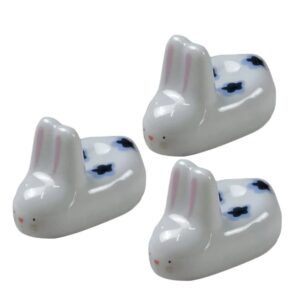 besportble 3pcs table setting chopstick rest rack utensil cutlery pillow rest for chopsticks easter chopsticks holder miniature cat ceramic rabbit miniature spoon rest cartoon ceramics white