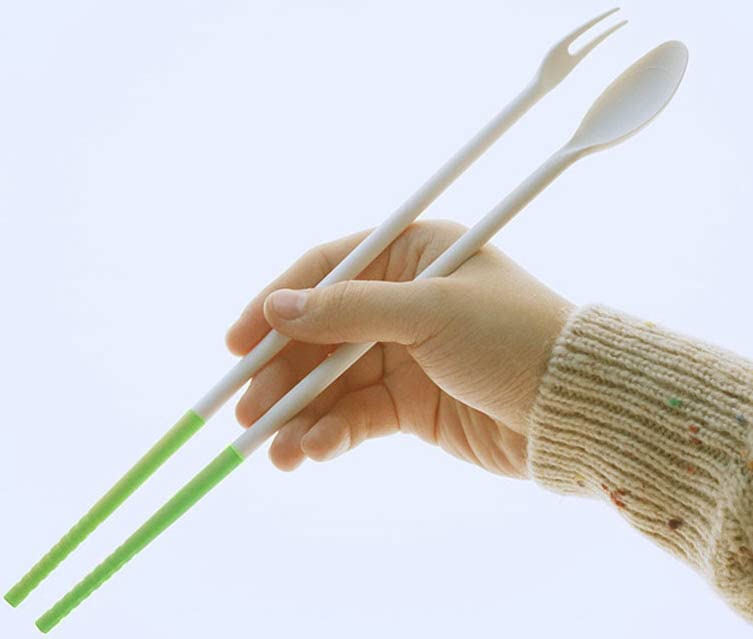 Silicone Cooking Chopsticks with Measuring spoon and fork,Safe Frying,Hot Pot,Seasoning spoon,Measuring spoon,Dessert fork,Fruit fork,Toothpick fork. (Green (tail spoon + fork))