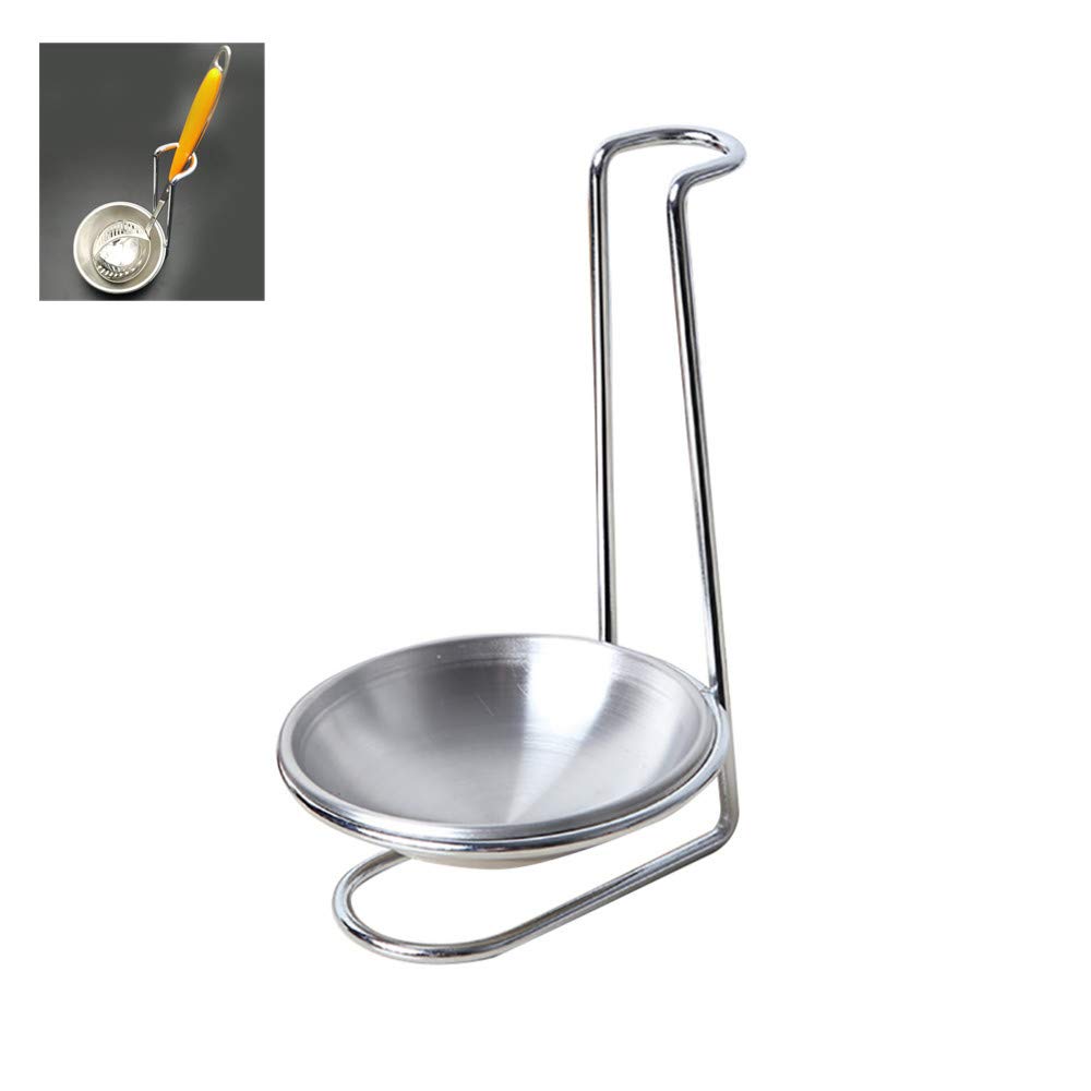 Euro Standing Spoon Rest,Upright Utensil Holder, Spoon Rest Holder, with Removable Bottom for Countertop Cooking Utensil & Tong Organization, Silver