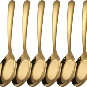 Soup Spoons Stainless Steel, Heavy-Weight Soup Spoons Set of 6, Chinese Soup Spoons Mirror Polished Ramen Spoons