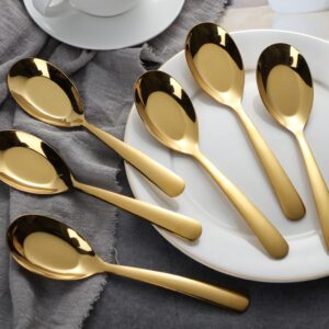 Soup Spoons Stainless Steel, Heavy-Weight Soup Spoons Set of 6, Chinese Soup Spoons Mirror Polished Ramen Spoons