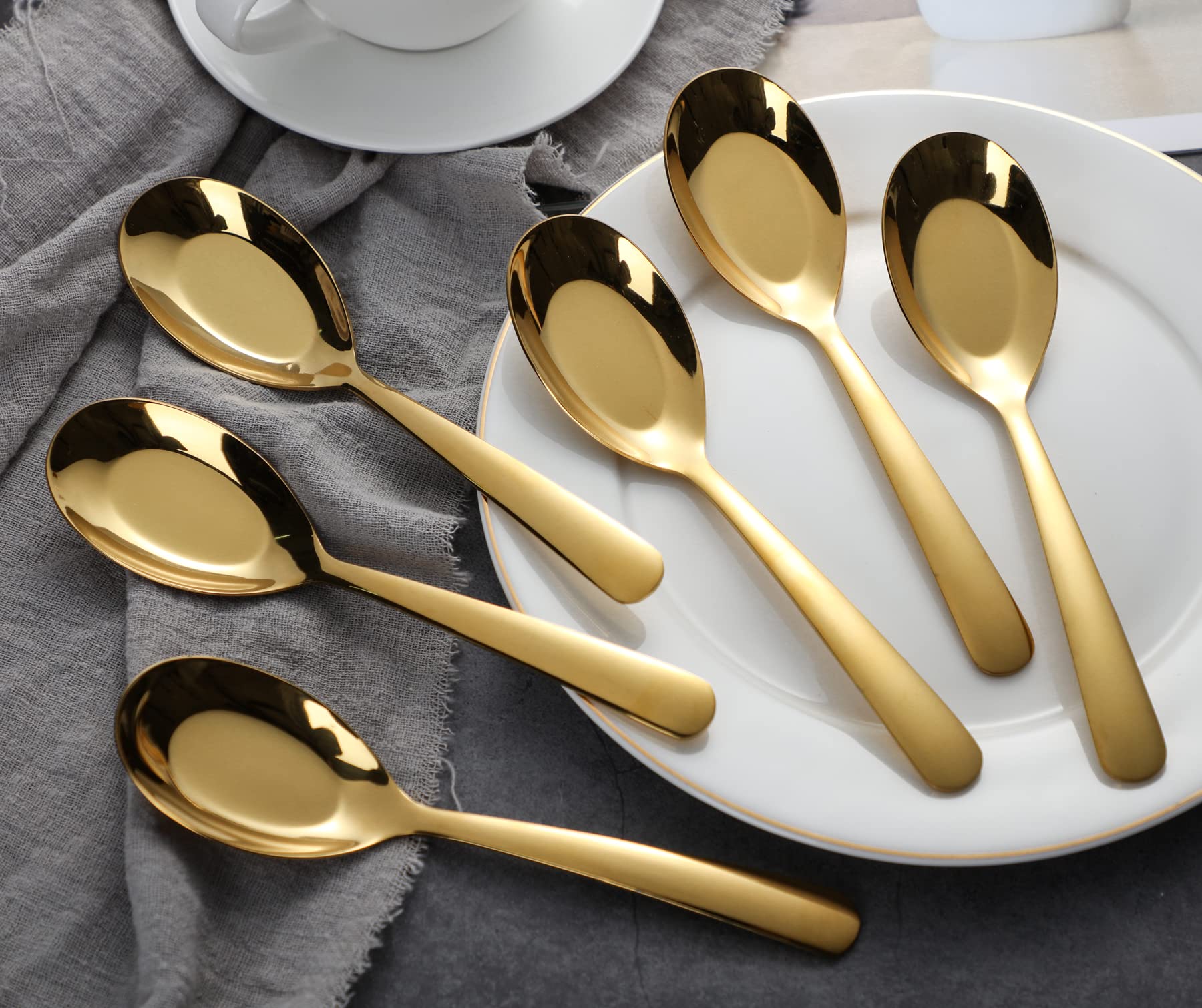 Soup Spoons Stainless Steel, Heavy-Weight Soup Spoons Set of 6, Chinese Soup Spoons Mirror Polished Ramen Spoons