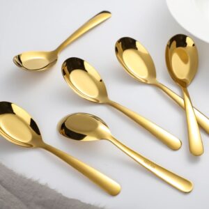 Soup Spoons Stainless Steel, Heavy-Weight Soup Spoons Set of 6, Chinese Soup Spoons Mirror Polished Ramen Spoons