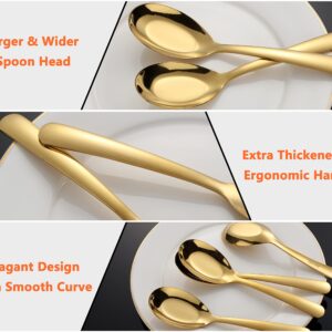 Soup Spoons Stainless Steel, Heavy-Weight Soup Spoons Set of 6, Chinese Soup Spoons Mirror Polished Ramen Spoons