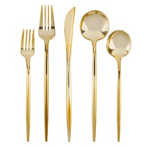 Novelty Flatware Gold Teaspoons - 32 Pieces - Modern & Stylish Plastic Flatware for Chic Table Settings, Perfect for Parties, Catering & Events