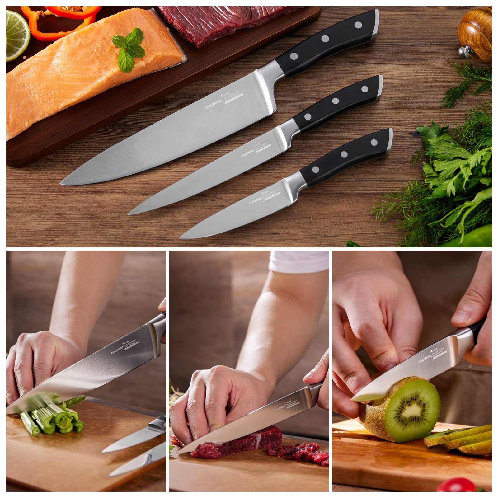 OAKSWARE Steak Knives Set of 4 and Kitchen Knives Set of 3