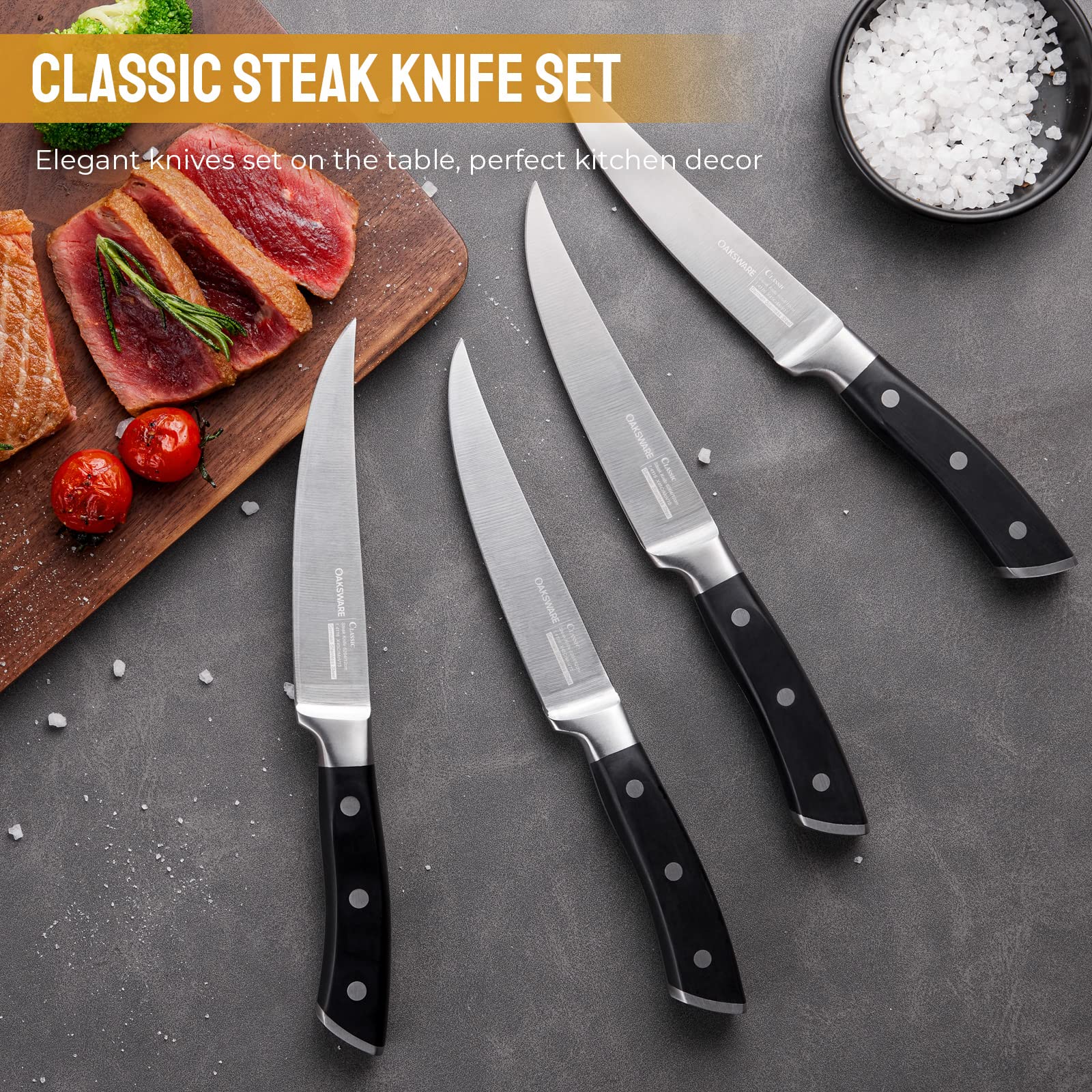 OAKSWARE Steak Knives Set of 4 and Kitchen Knives Set of 3