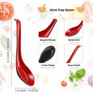 12 Pieces Asian Soup Spoons Hook Soba Noodle Soup Spoons Chinese Won Ton Soup Spoon Asian Red and Black for Home and Kitchen