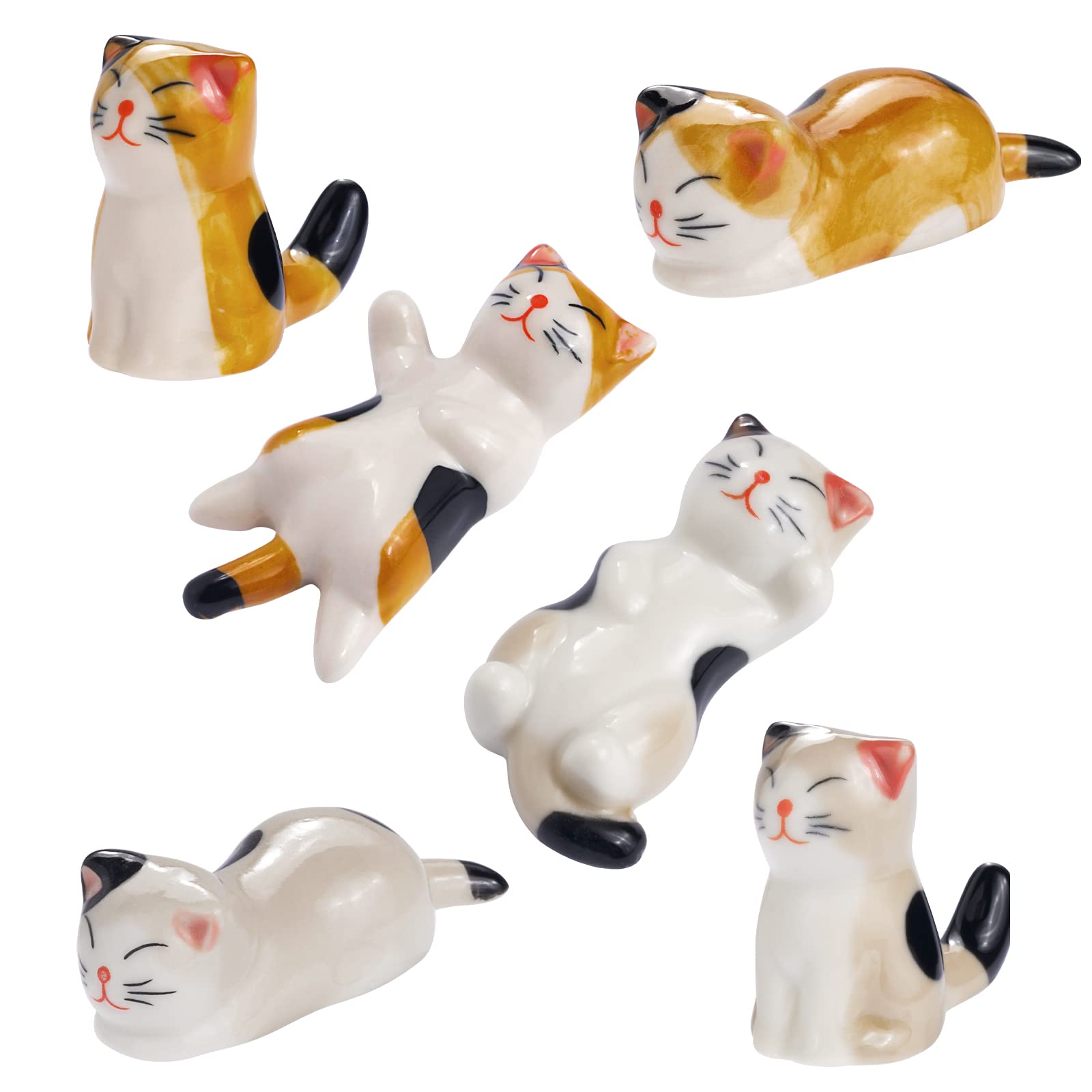 ORYOUGO Set of 6 Cute Cat Ceramic Chopsticks Holder Rest for Dinner Spoon,Fork,Knife,Tableware