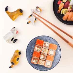 ORYOUGO Set of 6 Cute Cat Ceramic Chopsticks Holder Rest for Dinner Spoon,Fork,Knife,Tableware