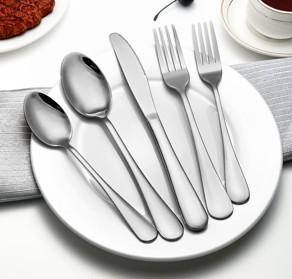 CIYOUTTO Silverware Set Flatware set ,20-Piece Service for 4,Kitchen Eating Utensils Set Stainless Steel Tableware Cutlery, Includes Dinner Knife/Fork/Spoon/Teaspoon/Salad Fork (Silver)