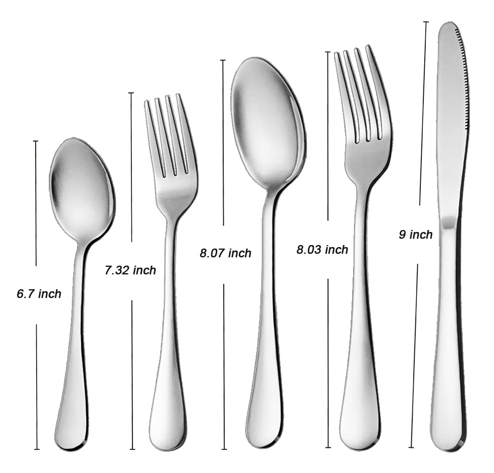 CIYOUTTO Silverware Set Flatware set ,20-Piece Service for 4,Kitchen Eating Utensils Set Stainless Steel Tableware Cutlery, Includes Dinner Knife/Fork/Spoon/Teaspoon/Salad Fork (Silver)