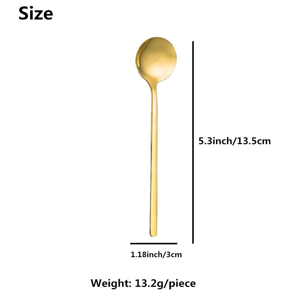 Accfore 10 Pack Espresso Spoons,Gold Plated Stainless Steel Mini Teaspoons Set for Coffee Sugar Dessert Cake Ice Cream Soup Antipasto Cappuccino,5.3 Inch