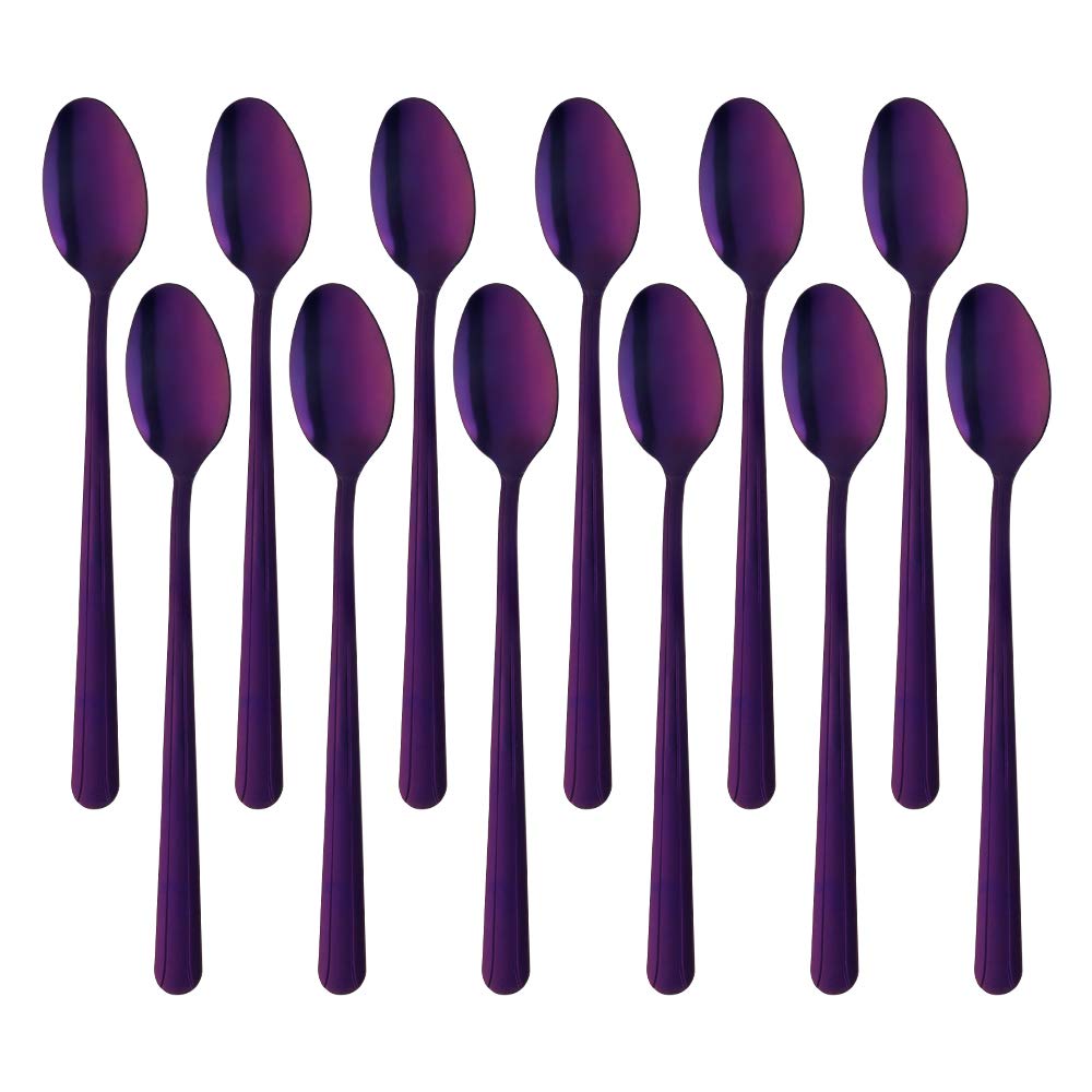 TUPMFG Iced Tea Spoon Set of 12, 8 Inch Stainless Steel Long Handle Milkshake Spoon, Ice Cream Scoop, Cocktail Stirring Spoons, Mixing Spoons for Mixing Tea, Coffee, Cold Drink- Purple