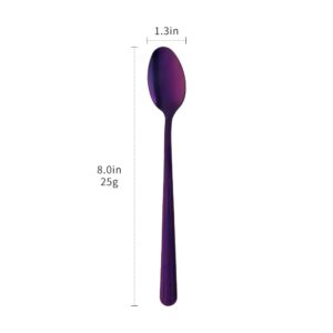 TUPMFG Iced Tea Spoon Set of 12, 8 Inch Stainless Steel Long Handle Milkshake Spoon, Ice Cream Scoop, Cocktail Stirring Spoons, Mixing Spoons for Mixing Tea, Coffee, Cold Drink- Purple