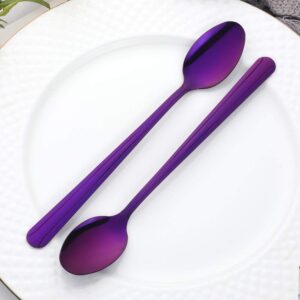 TUPMFG Iced Tea Spoon Set of 12, 8 Inch Stainless Steel Long Handle Milkshake Spoon, Ice Cream Scoop, Cocktail Stirring Spoons, Mixing Spoons for Mixing Tea, Coffee, Cold Drink- Purple