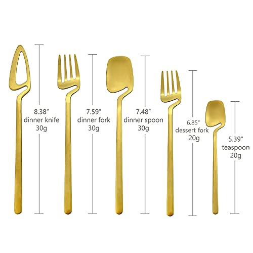 JANKNG Matte Gold Silverware Set, 20-Piece 304 Stainless Steel Flatware Hanging Cutlery Set Service for 4, Satin Finish Kitchen Utensil Set, Knife Fork Spoon Salad Fork Dishwasher Safe