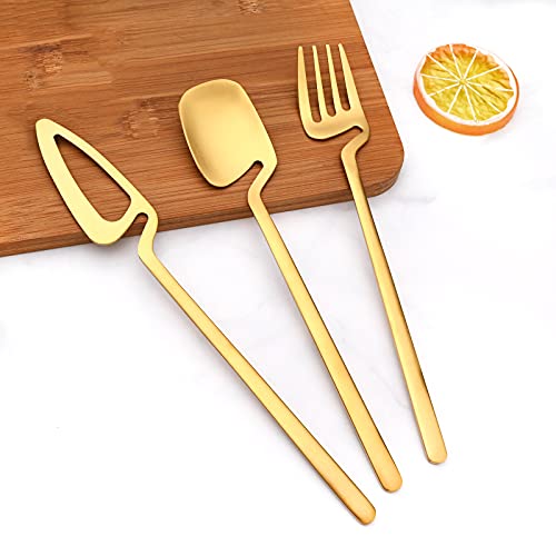 JANKNG Matte Gold Silverware Set, 20-Piece 304 Stainless Steel Flatware Hanging Cutlery Set Service for 4, Satin Finish Kitchen Utensil Set, Knife Fork Spoon Salad Fork Dishwasher Safe