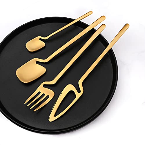 JANKNG Matte Gold Silverware Set, 20-Piece 304 Stainless Steel Flatware Hanging Cutlery Set Service for 4, Satin Finish Kitchen Utensil Set, Knife Fork Spoon Salad Fork Dishwasher Safe