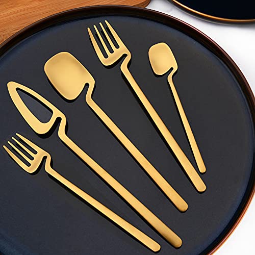 JANKNG Matte Gold Silverware Set, 20-Piece 304 Stainless Steel Flatware Hanging Cutlery Set Service for 4, Satin Finish Kitchen Utensil Set, Knife Fork Spoon Salad Fork Dishwasher Safe