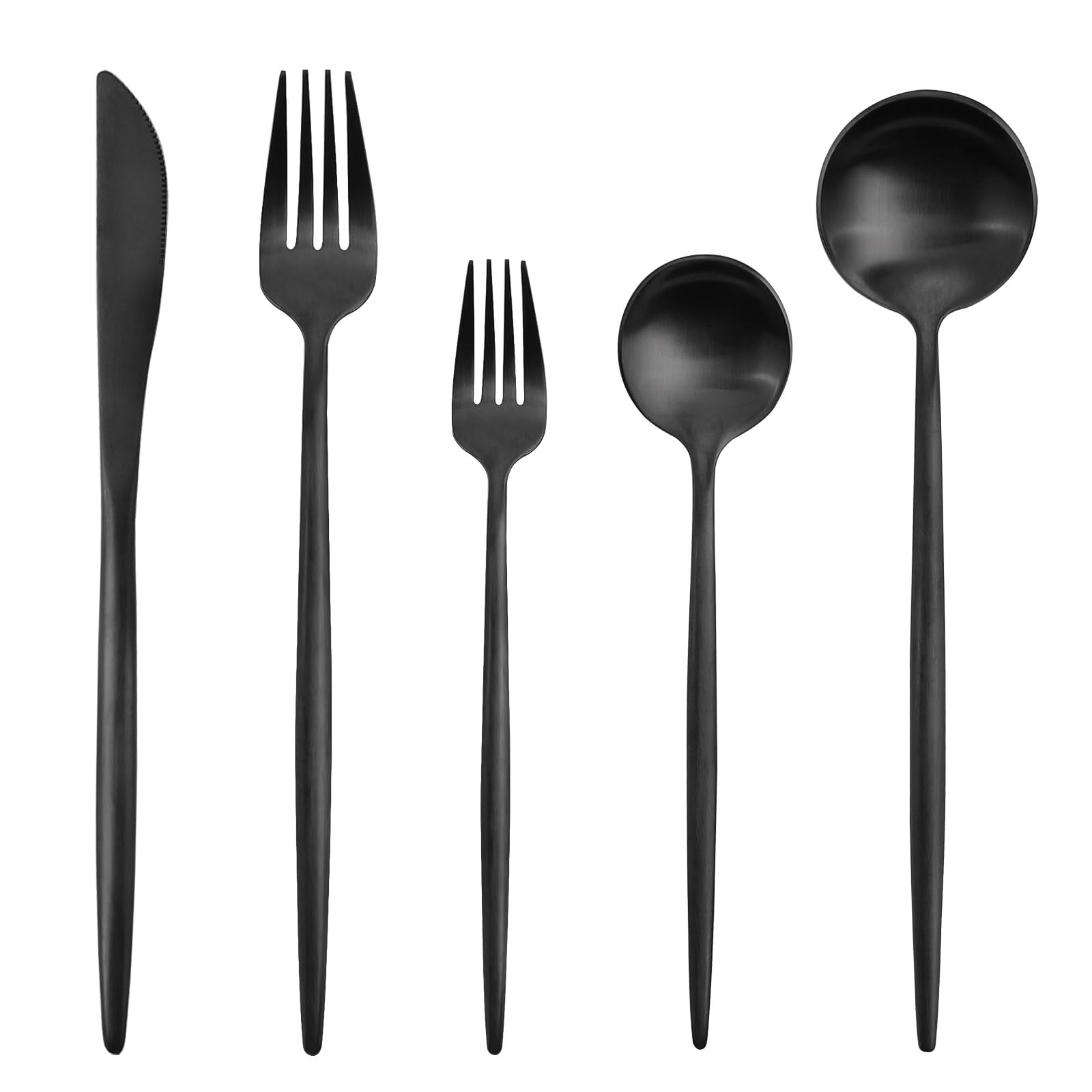 Matte Black Silverware Set,Vanston Stain Finish 20-Piece Stainless Steel Flatware Set Service for 4,Upgraded Cutlery Set for Home and Restaurant