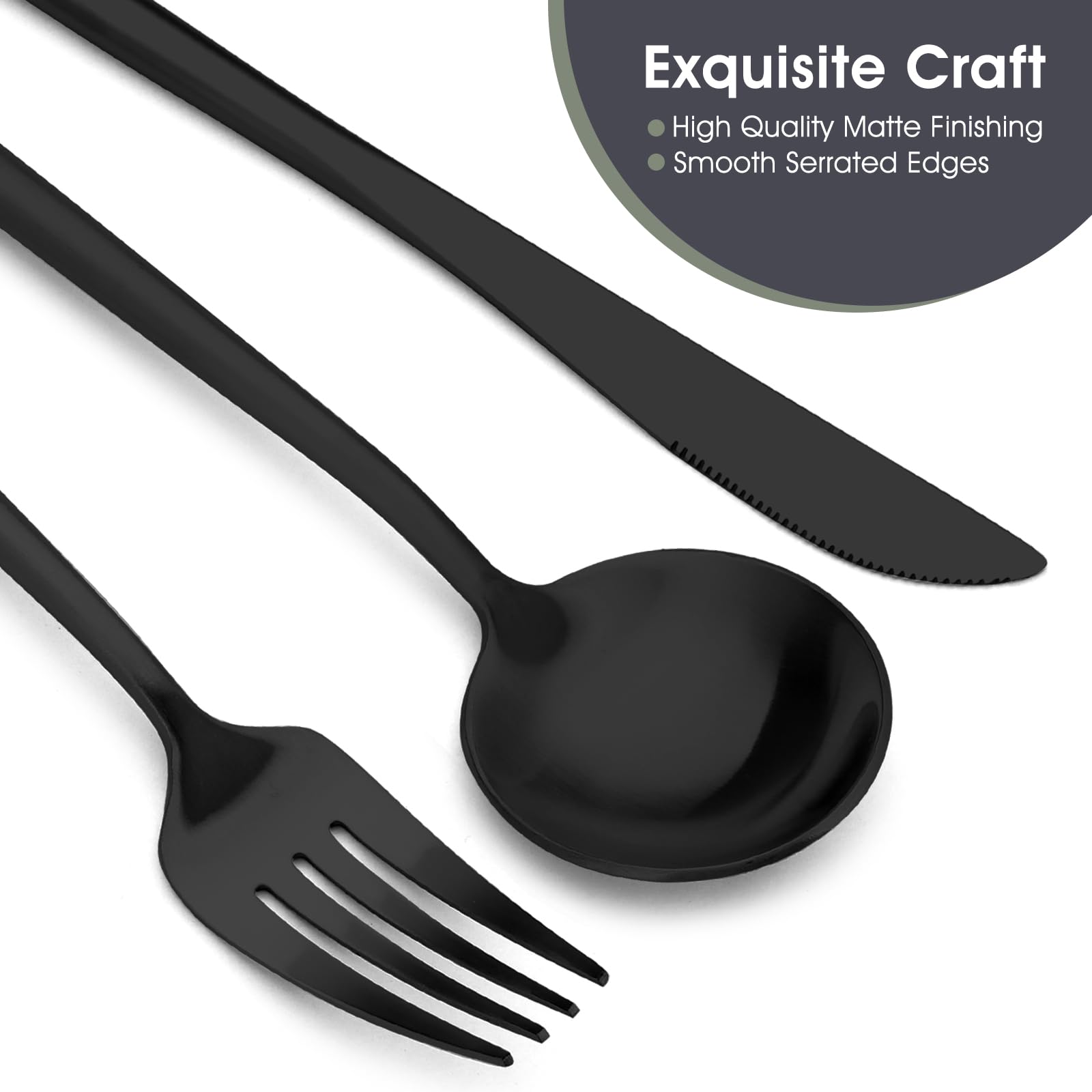 Matte Black Silverware Set,Vanston Stain Finish 20-Piece Stainless Steel Flatware Set Service for 4,Upgraded Cutlery Set for Home and Restaurant