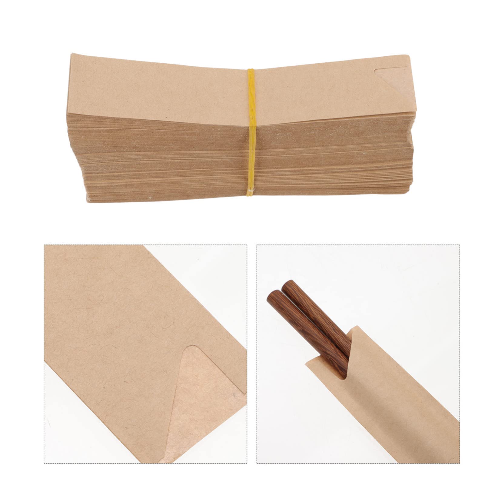 Cabilock 200pcs Kraft Paper Chopsticks Bag Kraft Chopsticks Sleeve Tableware Carrying Case Straws Cutlery Storage Pouch for Travel School Office Dishwasher Holder