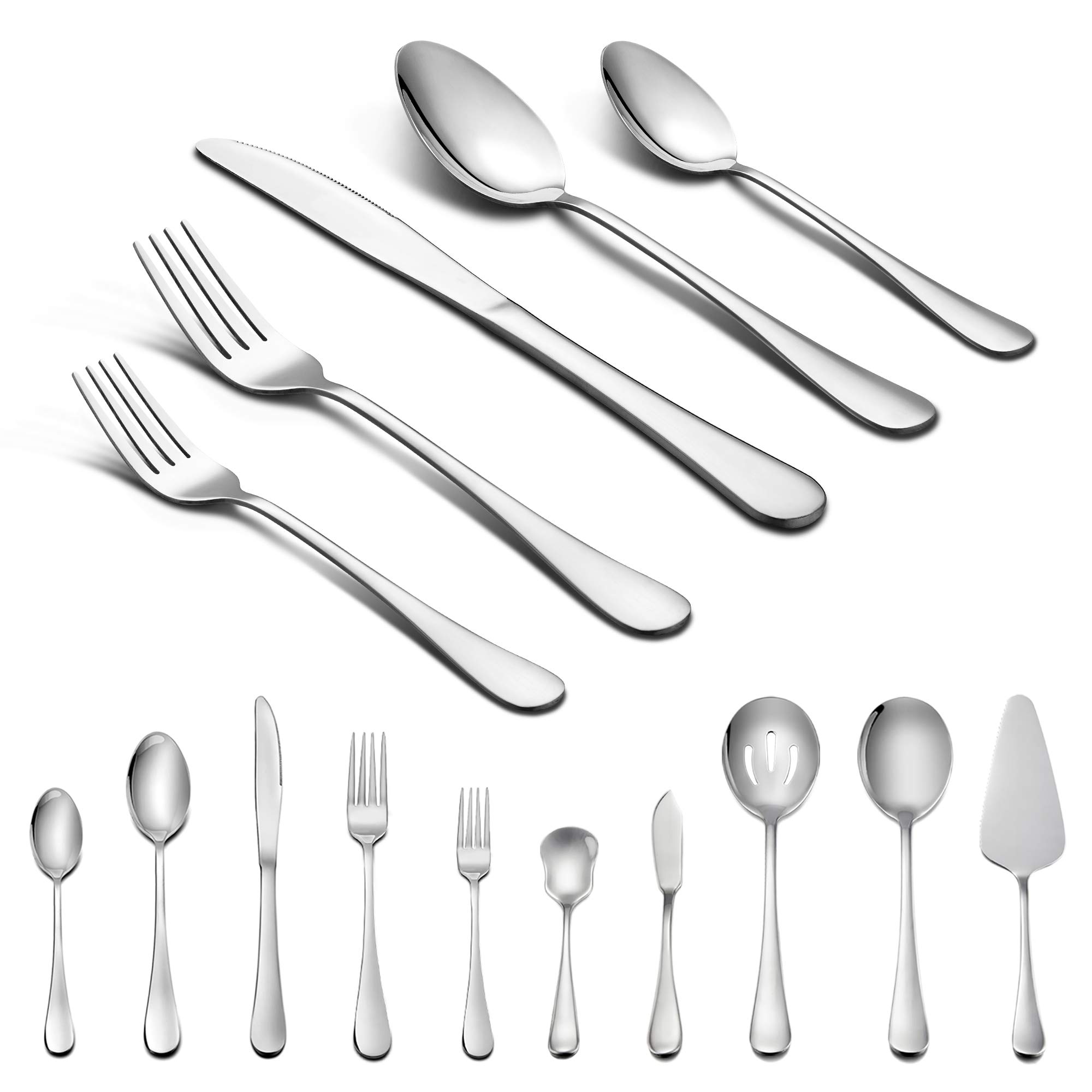 LIANYU 65-Piece Silverware Set with Serving Utensils, Stainless Steel Flatware Cutlery Set for 12, Tableware Eating Utensils, Dishwasher Safe