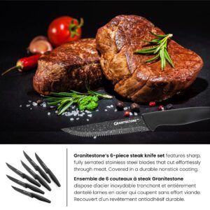 Granitestone Nutriblade Steak Knife Set, Fully Serrated Steak Knives, Stainless Steel Blade Kitchen Knife, Nonstick Coating & Dishwasher Safe For Home and Restaurant Use – Black (Set of 2)