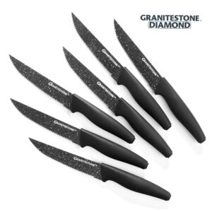 Granitestone Nutriblade Steak Knife Set, Fully Serrated Steak Knives, Stainless Steel Blade Kitchen Knife, Nonstick Coating & Dishwasher Safe For Home and Restaurant Use – Black (Set of 2)